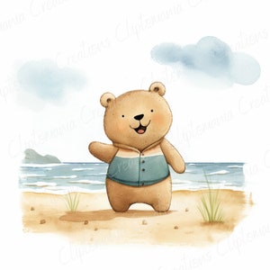 Cute Teddy Bears at the Beach Clipart Bundle 12 JPEG Images | Summer ...