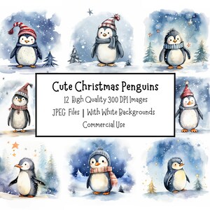 Cute Christmas Penguin Clipart Bundle 12 High Quality JPEG - Etsy UK