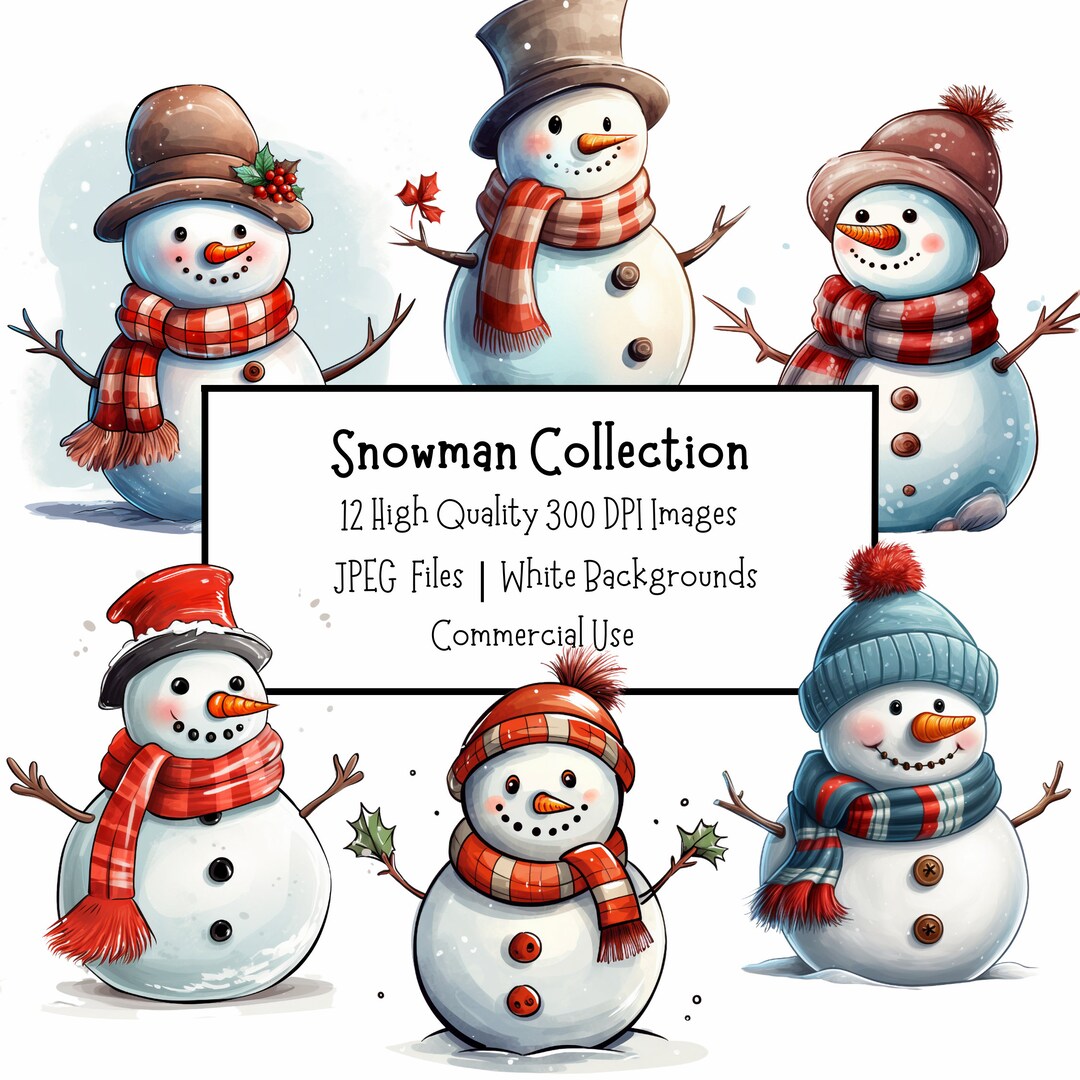 Cute Snowman Clipart Bundle | Winter Clipart Illustrations | 12 High ...