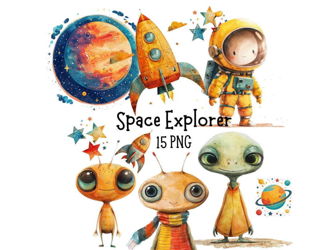 Cute Alien Clipart Bundle | Outer Space PNG | Astronaut Clipart ...