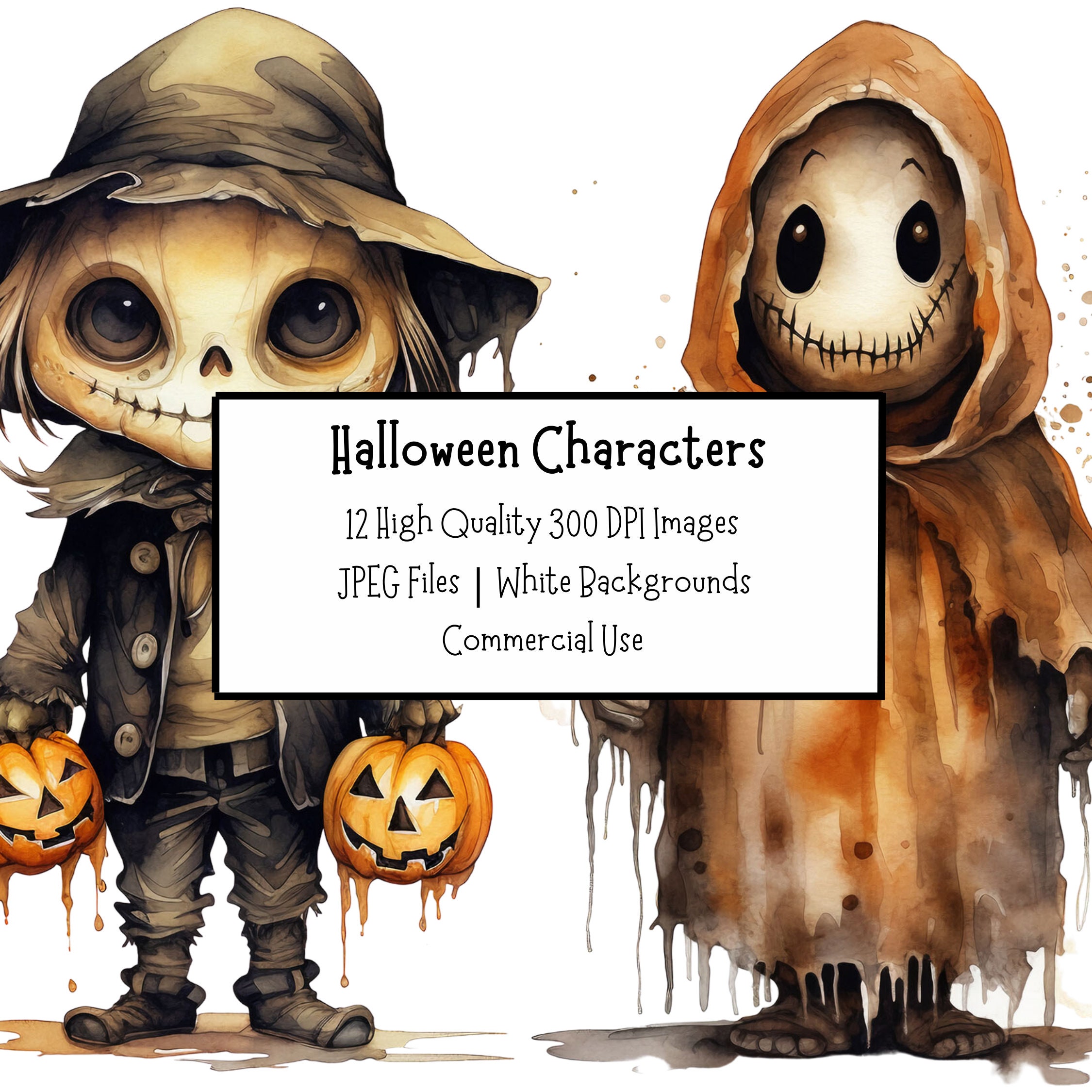 Halloween Character Clipart Bundle 12 High Quality Jpeg's Spooky ...