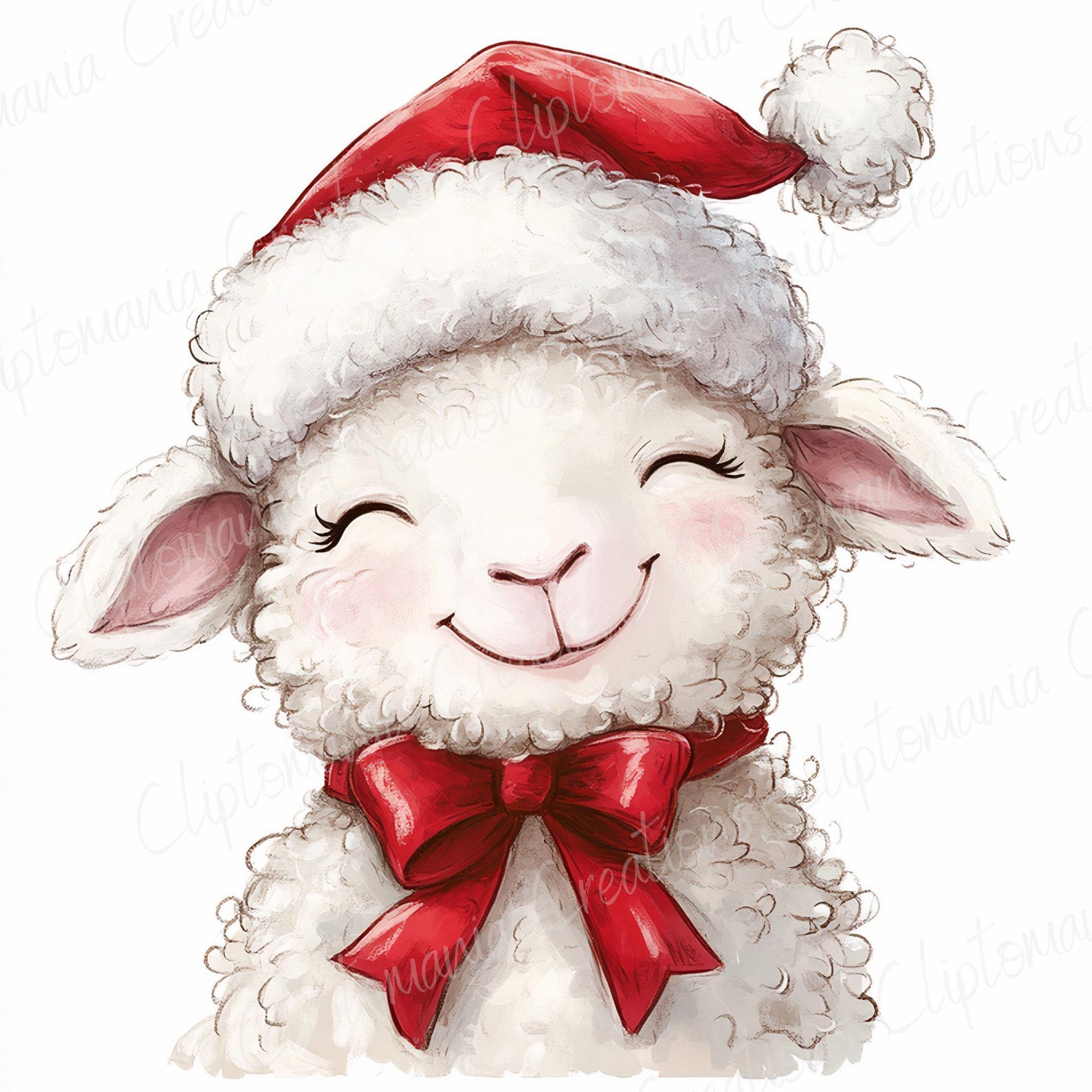 Cute Christmas Lamb Faces 8 JPEG Clipart Bundle | White Backgrounds ...
