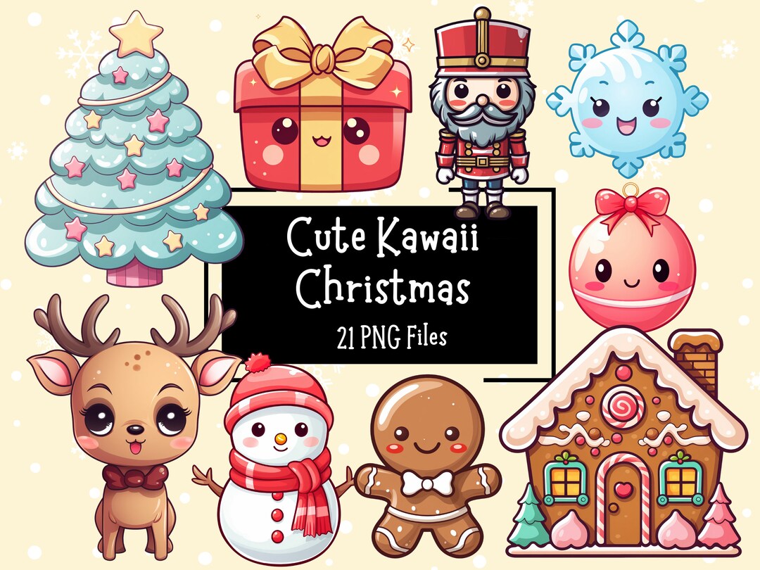 Cute Kawaii Christmas Clipart Bundle 21 PNG Designs | Transparent ...