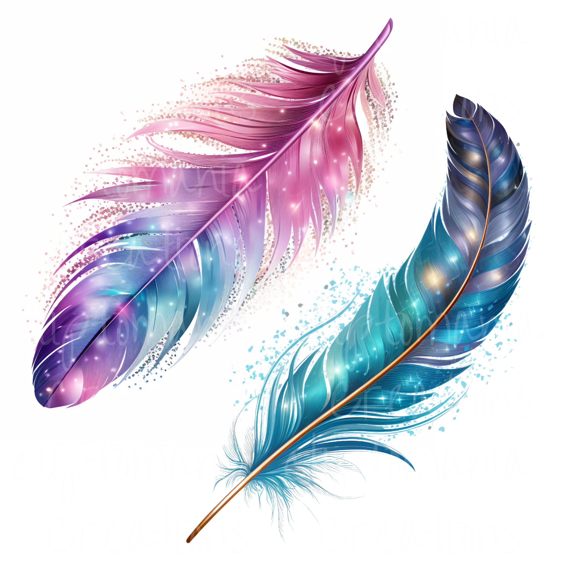 Glitter Feather Clipart | Blue, Purple & Pink Feathers | 12 High ...