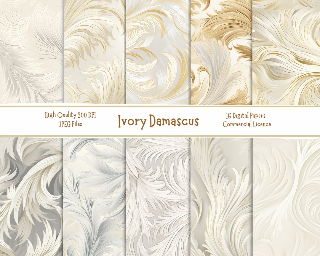 Ivory Damascus Digital Paper Pack 16 High Quality 300 DPI Printable ...