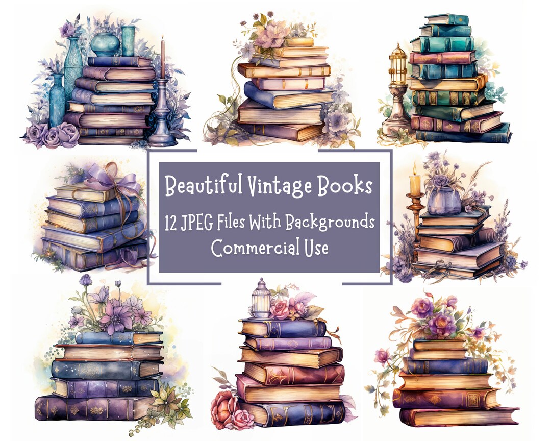 Beautiful Vintage Books Clipart Bundle | 12 JPEG Images With ...