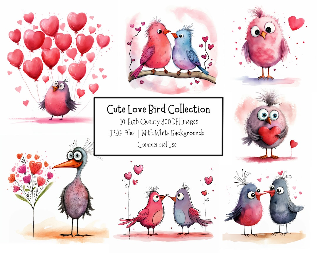 Cute Love Bird Clipart Bundle | 10 High Quality JPEG Files With ...