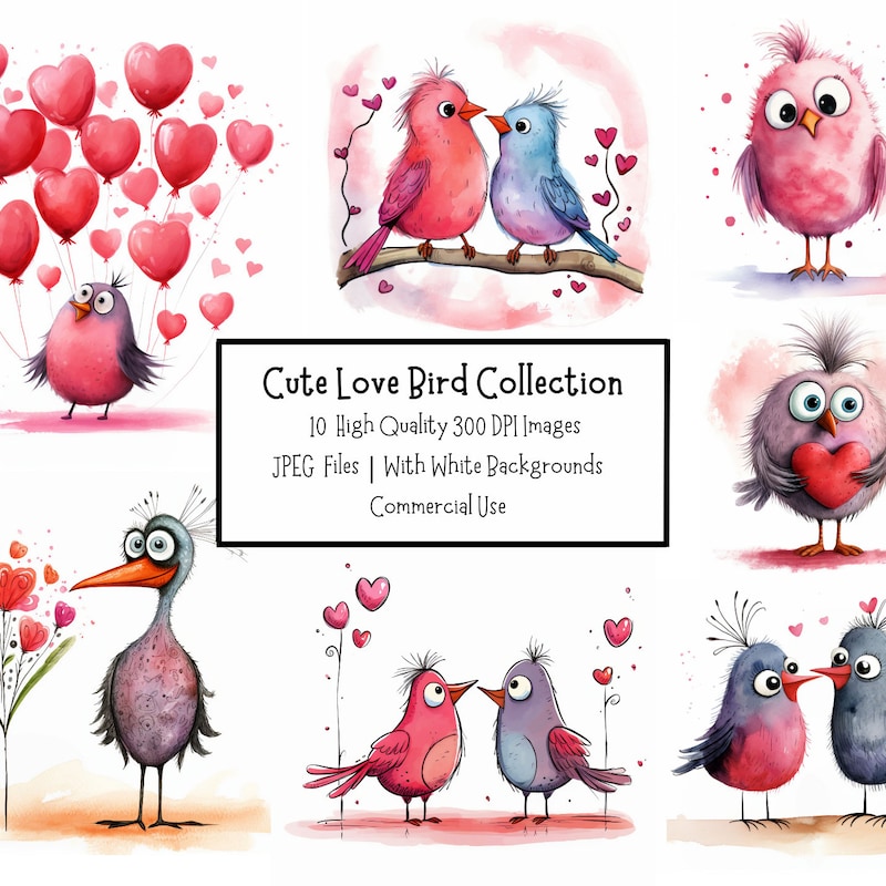 Valentine Birds Clipart - Etsy