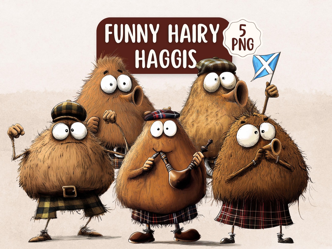 Funny Hairy Haggis Clipart Bundle 5 PNG Designs | Transparent ...