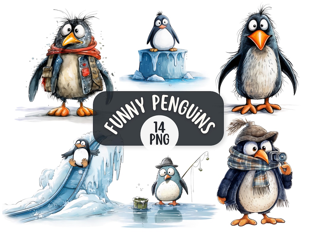 Funny & Quirky Penguins 14 PNG Clipart Bundle | Transparent Backgrounds ...