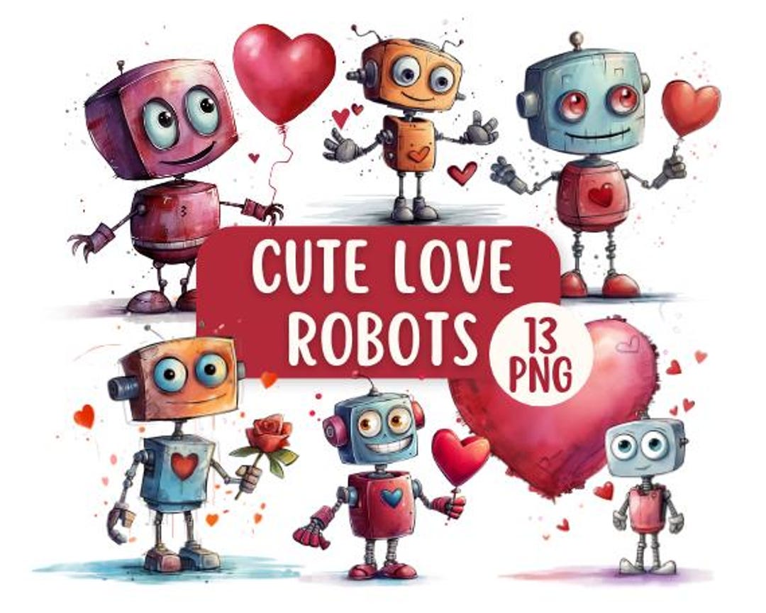 Cute Love Robot Clipart Bundle 13 PNG Designs | Transparent Background ...