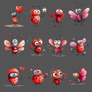 Cute Love Bug PNG Clipart Bundle, Transparent Backgrounds, Digital ...