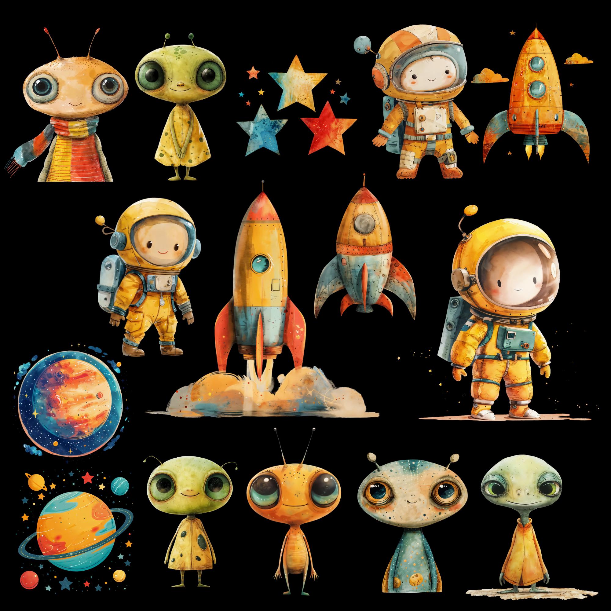 Cute Alien Clipart Bundle | Outer Space PNG | Astronaut Clipart ...