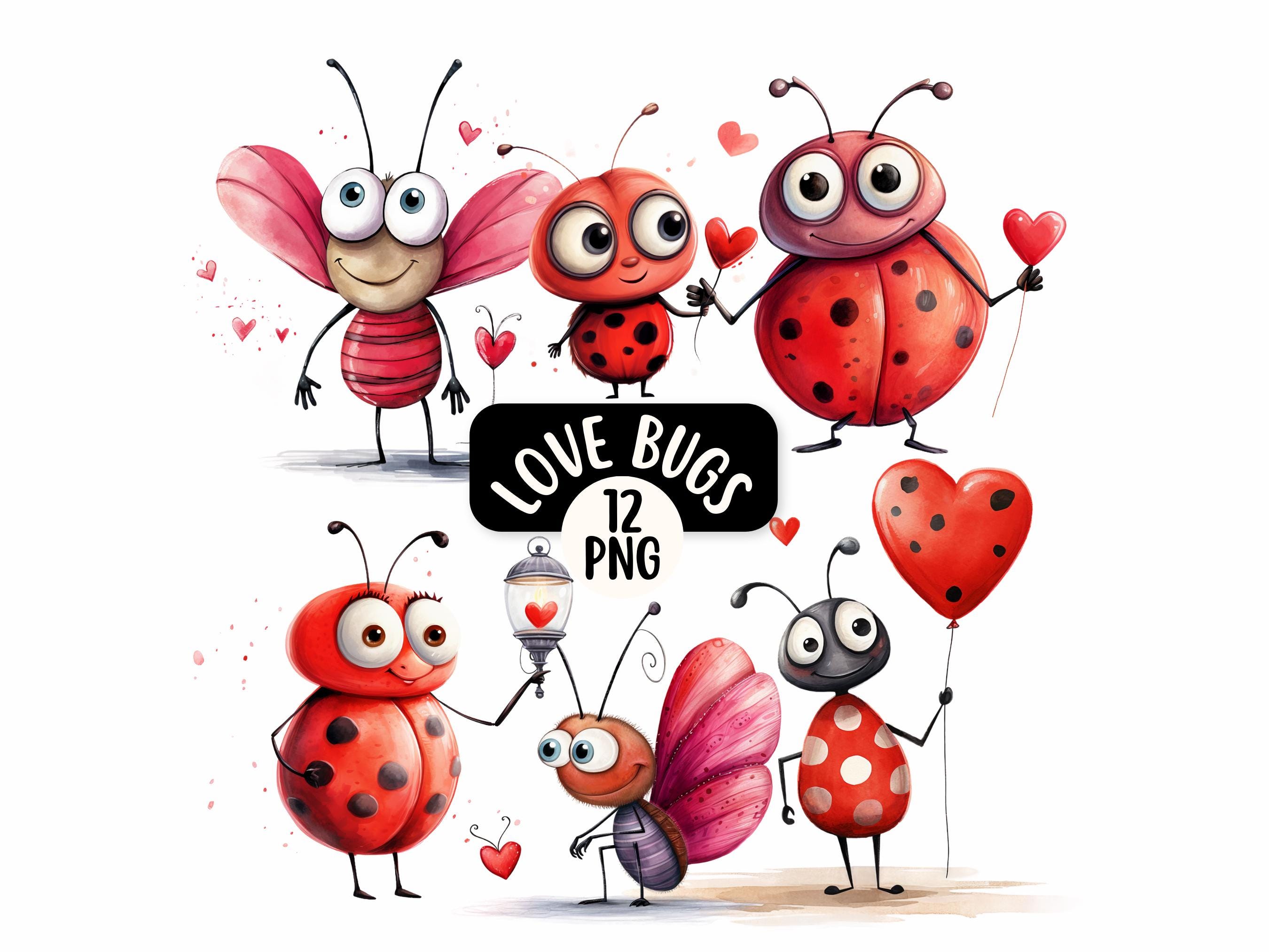 Cute Love Bug PNG Clipart Bundle, Transparent Backgrounds, Cute ...