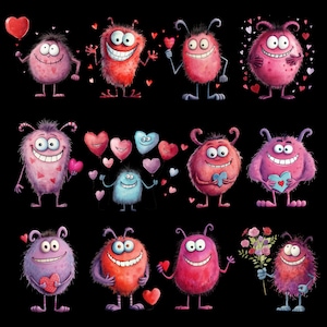 Cute Valentines Love Monsters 12 PNG | Transparent Backgrounds | Card ...