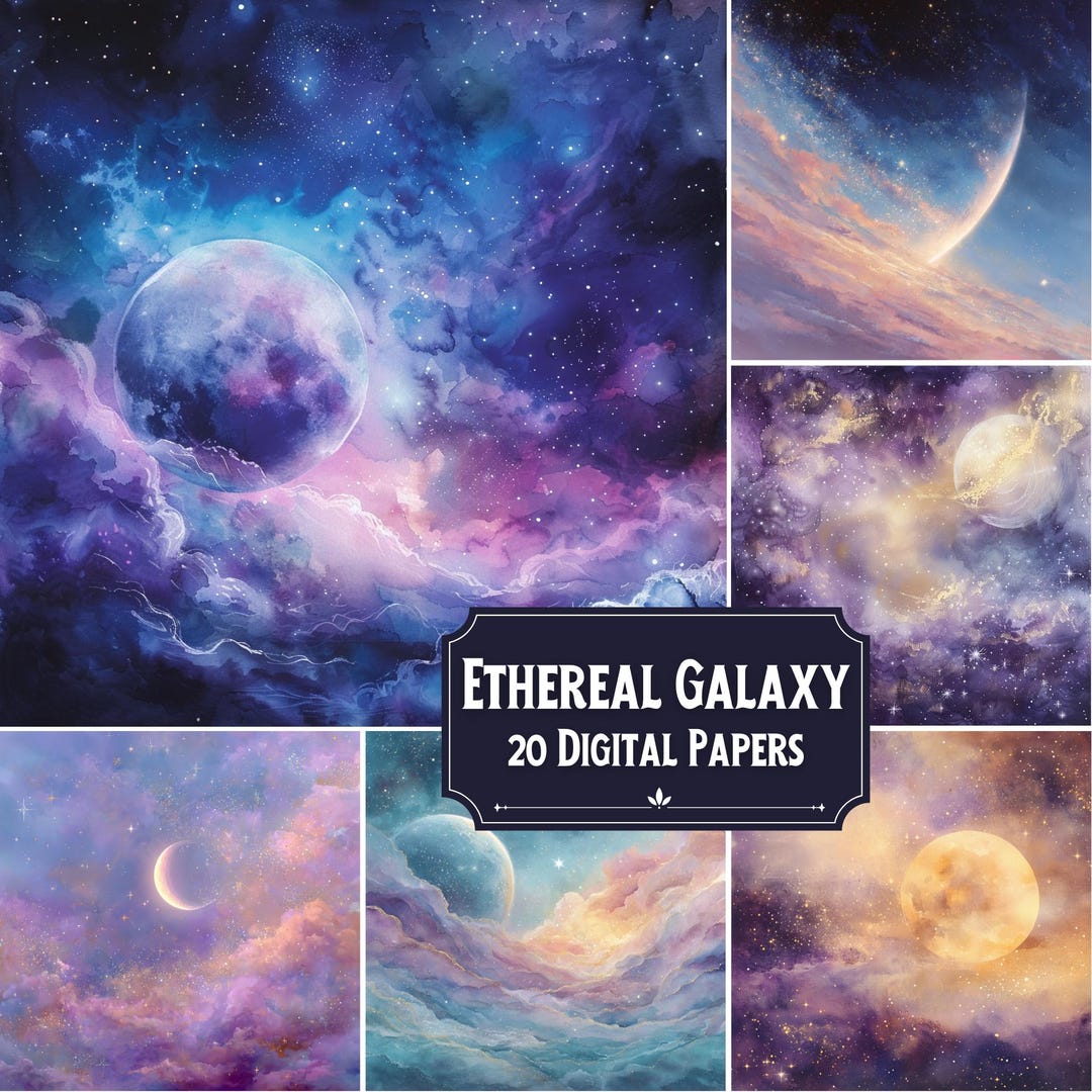 Ethereal Galaxy Digital Paper Pack | Watercolour Galaxy Space ...