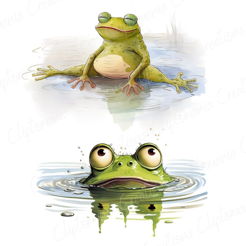 Quirky and Funny Frog Clipart Bundle 12 PNG | Commercial Use | Digital ...