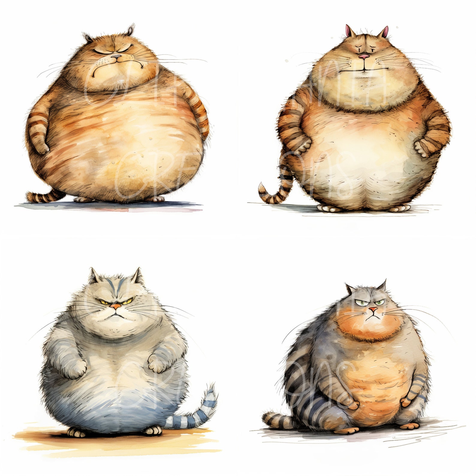 Funny Chubby Cat Clipart Bundle | 12 High Quality 300DPI Images ...