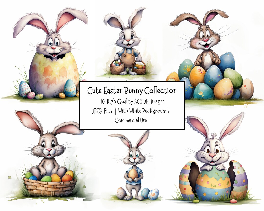Cute & Funny Easter Bunny Clipart Bundle 10 High Quality JPEG Files ...
