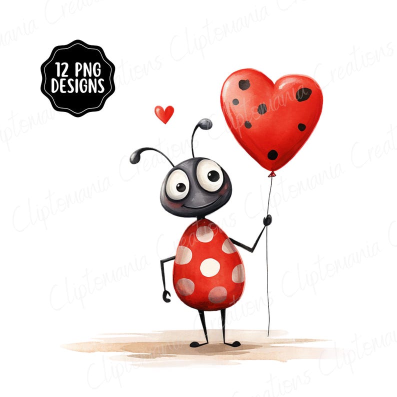 Cute Love Bug PNG Clipart Bundle, Transparent Backgrounds, Digital ...