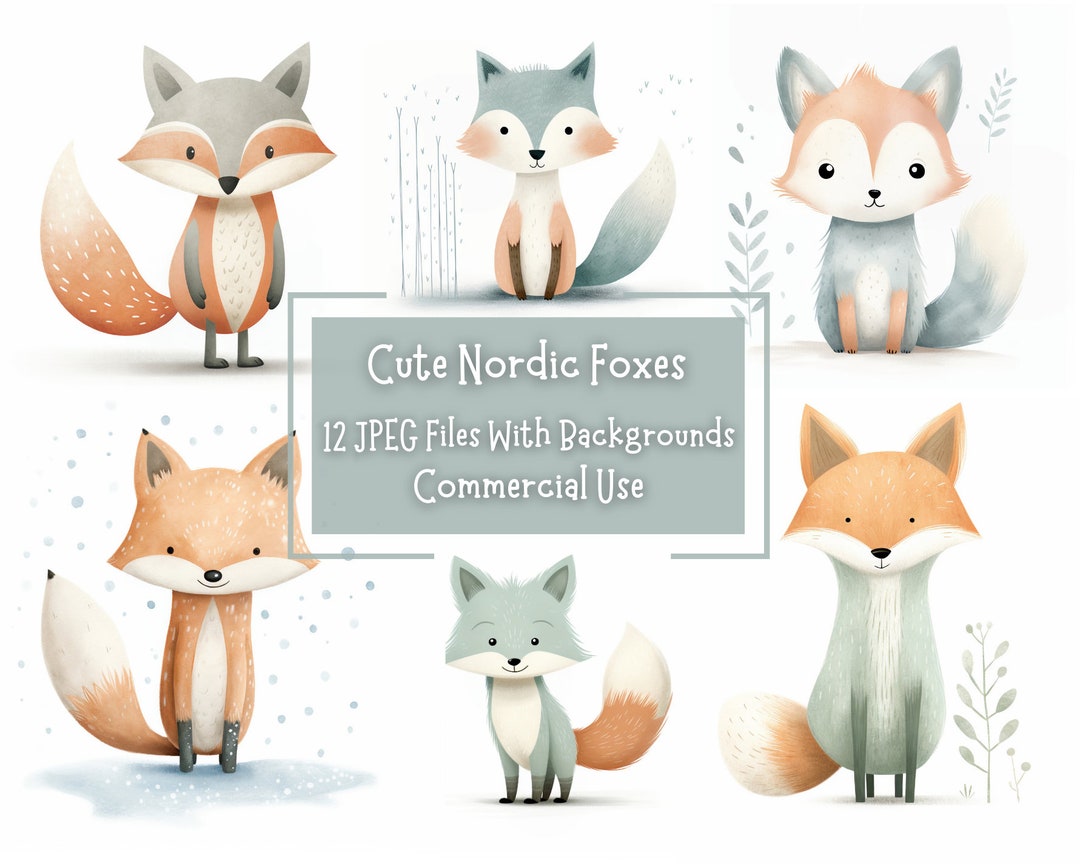 Cute Nordic Fox Clipart Bundle | 12 High Quality JPEG Illustrations ...