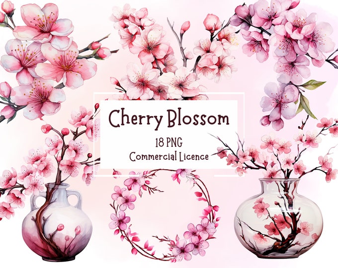 8 Japanese Sakura - Cherry Blossom Clipart - 8 High Quality Jpgs ...