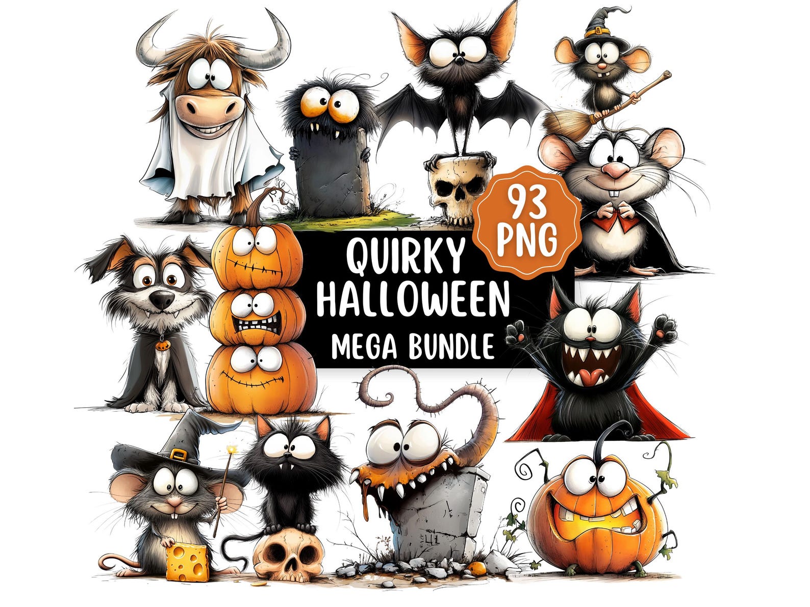 Quirky Halloween PNG Clipart Mega Bundle | Cute and Funny Halloween PNG ...