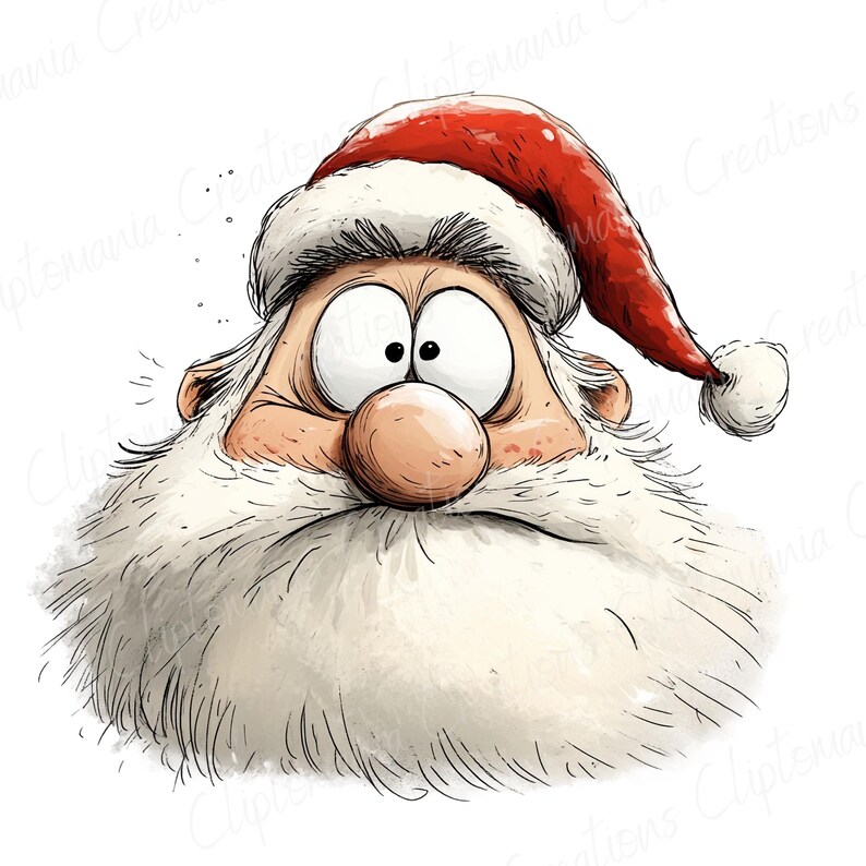 Funny Santa Claus Clipart Bundle, Funny Santa Face PNG, Quirky Santa ...