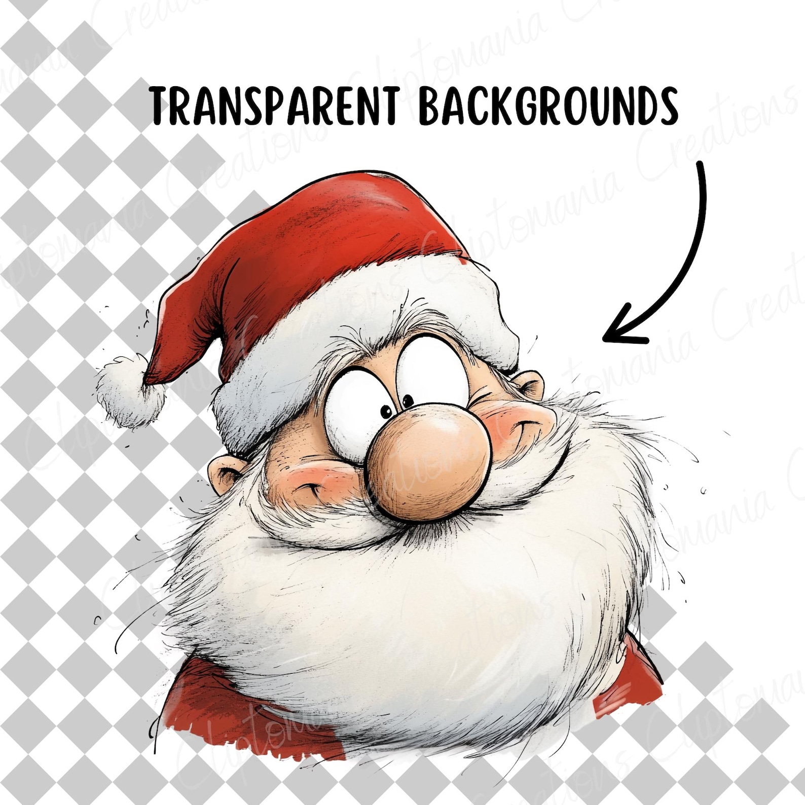 Funny Santa Claus Clipart Bundle, Funny Santa Face PNG, Quirky Santa ...