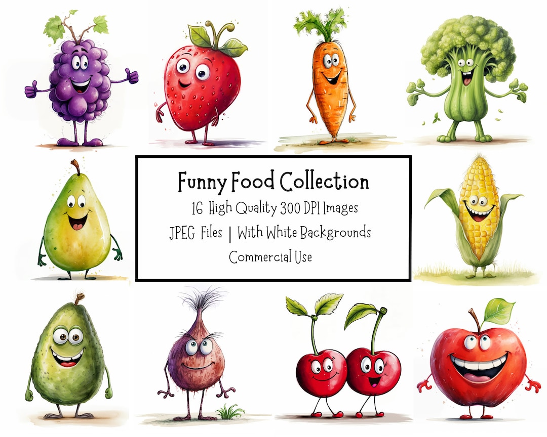 Funny Food Characters Clipart Bundle | 16 High Quality 300DPI Images ...