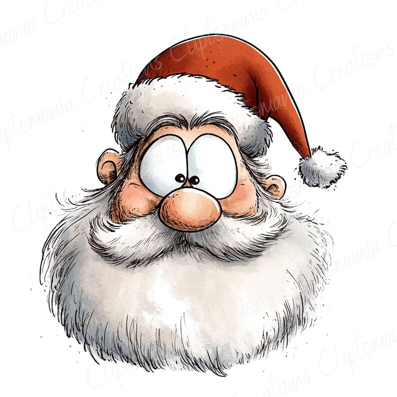 Funny Santa Claus Clipart Bundle, Funny Santa Face PNG, Quirky Santa ...