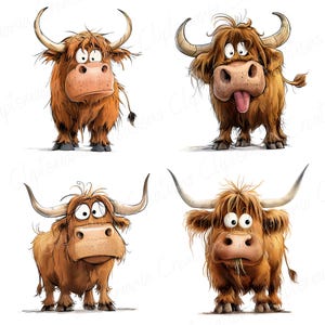 20 Funny Highland Cow PNG Clipart Bundle, Transparent Backgrounds ...