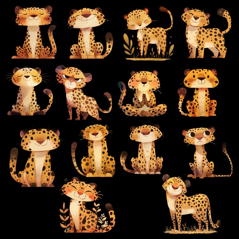 Cute Leopard PNG Clipart Bundle, Cartoon Leopards, Jungle Safari Animal ...