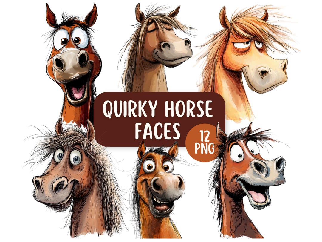 Quirky Horse Faces Clipart Bundle 12 PNG Designs | Commercial Use ...
