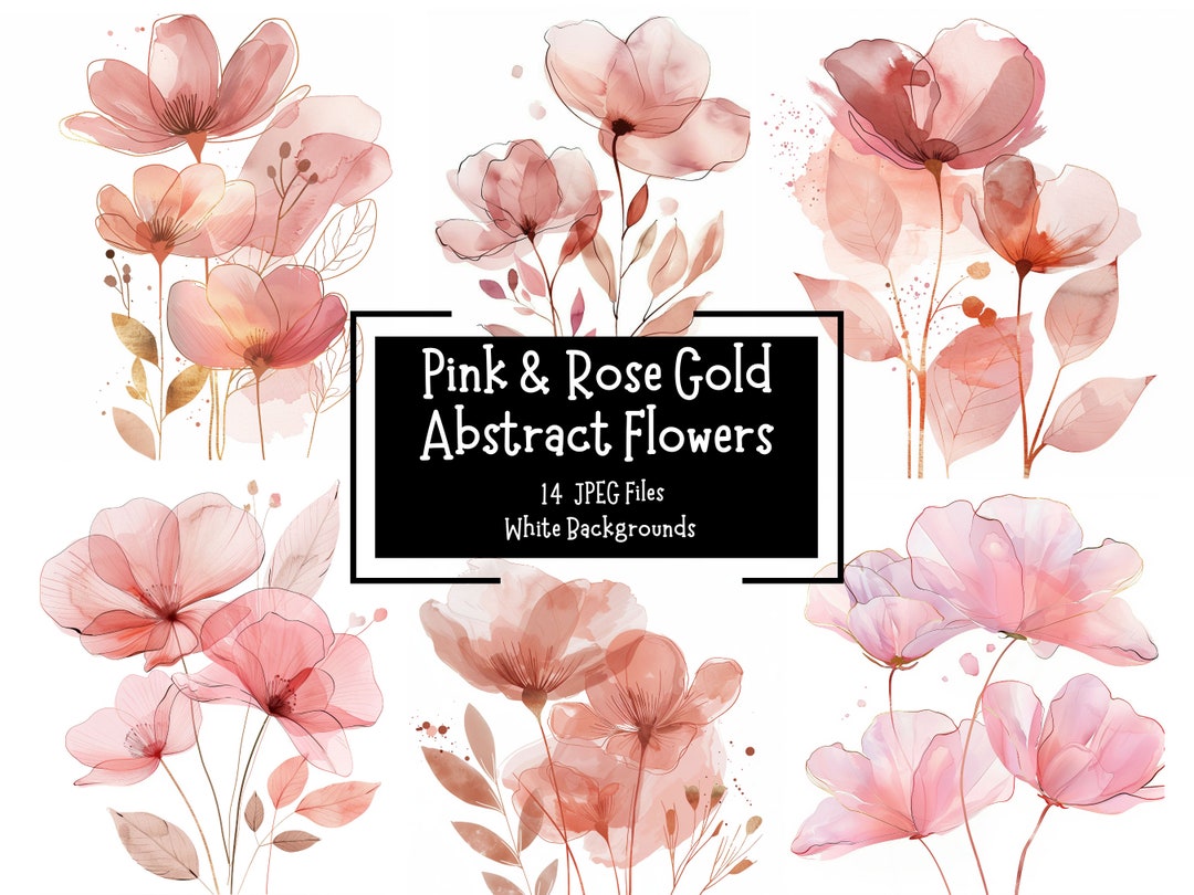 14 Pink & Rose Gold Abstract Flower Clipart Bundle | JPEG Images With ...