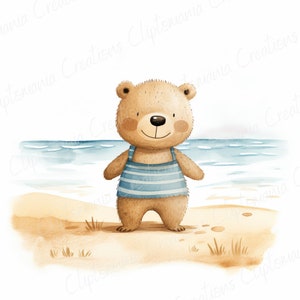 Cute Teddy Bears at the Beach Clipart Bundle 12 JPEG Images | Summer ...