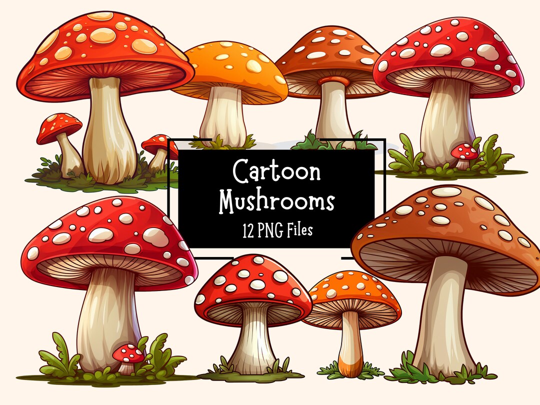 Cartoon Mushroom Clipart Bundle 12 PNG Files | Transparent Backgrounds ...