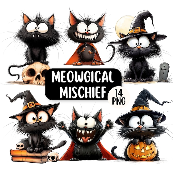 Halloween Black Cats Clip Art - Etsy New Zealand