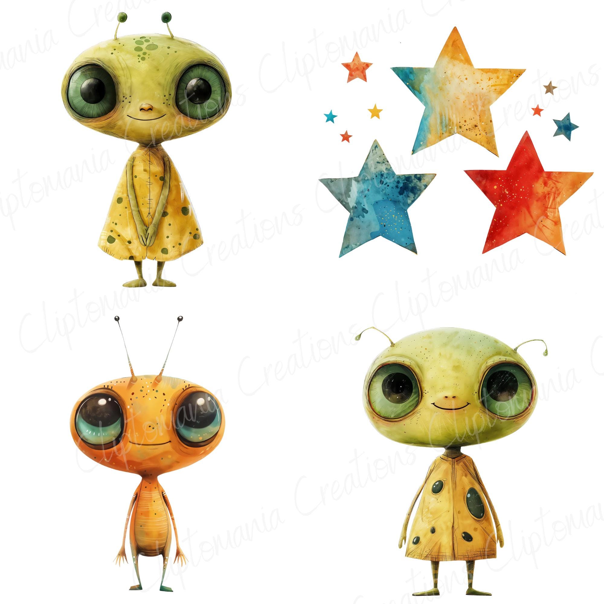 Cute Alien Clipart Bundle | Outer Space PNG | Astronaut Clipart ...