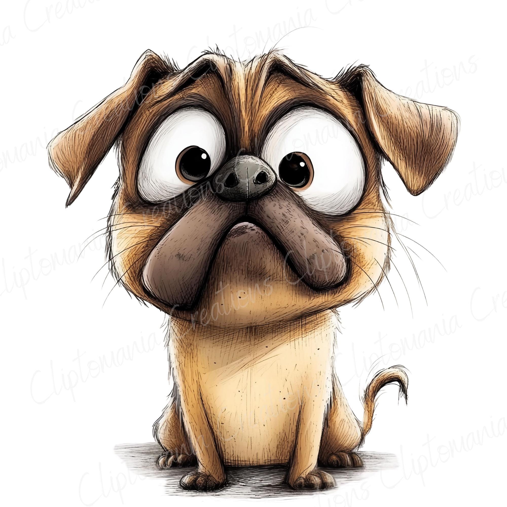 Funny Pug PNG Clipart Bundle, Watercolour Dog Clipart, Digital Download ...