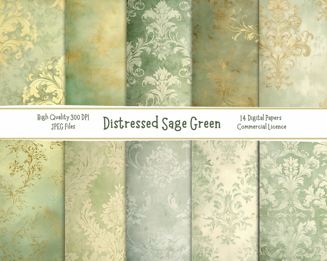 Distressed Sage Green Digital Paper Pack | 14 High Quality 300 DPI ...