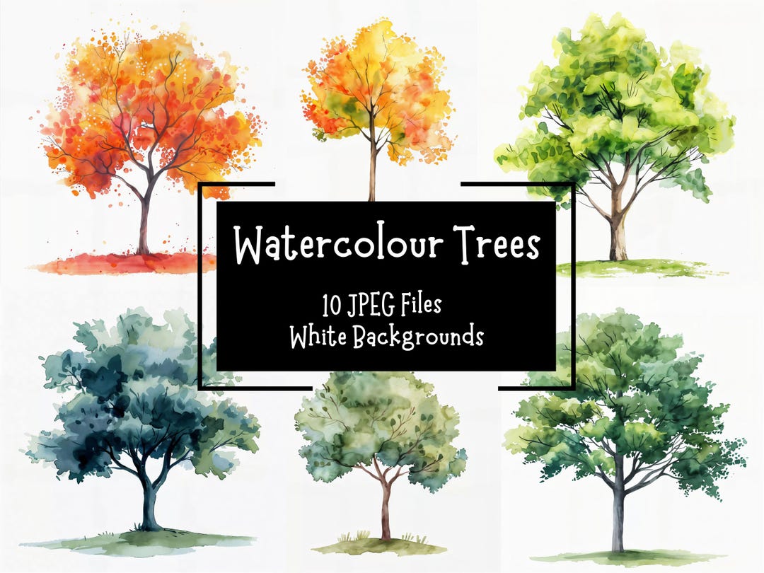 10 Simple Watercolour Trees Clipart Bundle | 300DPI JPEG Images With ...