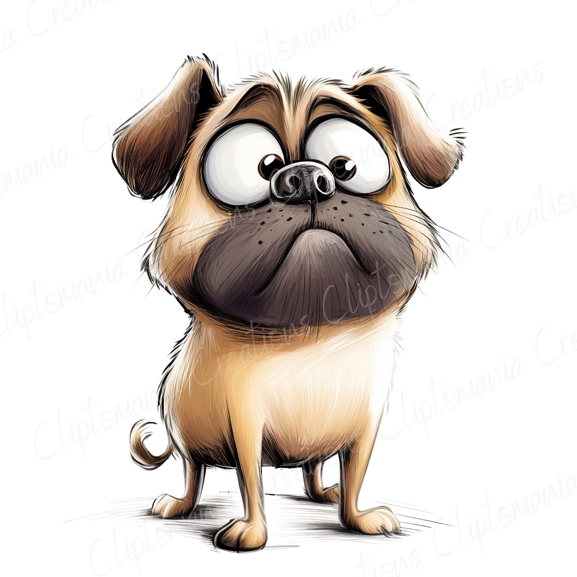 Funny Pug PNG Clipart Bundle, Watercolour Dog Clipart, Digital Download ...