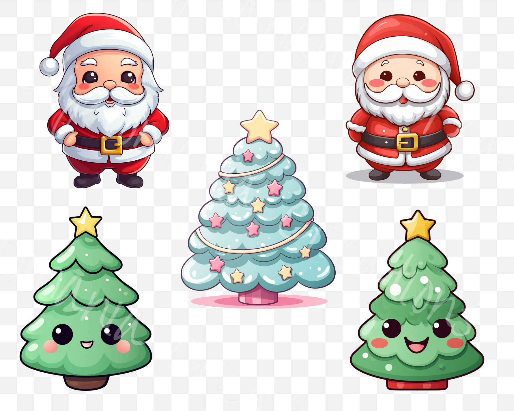 Cute Kawaii Christmas Clipart Bundle 21 High Quality PNG Designs With ...