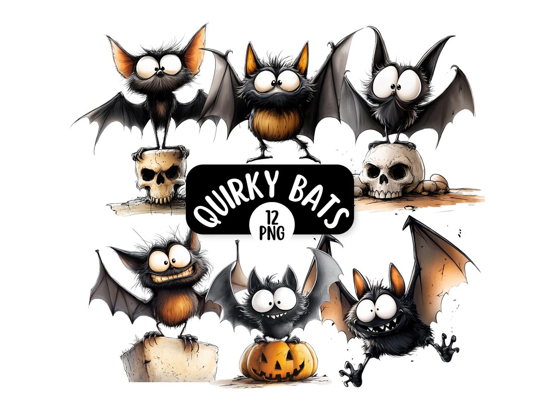 Quirky Bats Clipart Bundle 12 PNG Images | DIY Invitations and Card ...