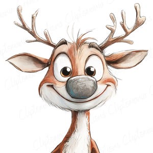 Cute Christmas Reindeer Faces PNG Clipart Bundle, Watercolour Christmas ...