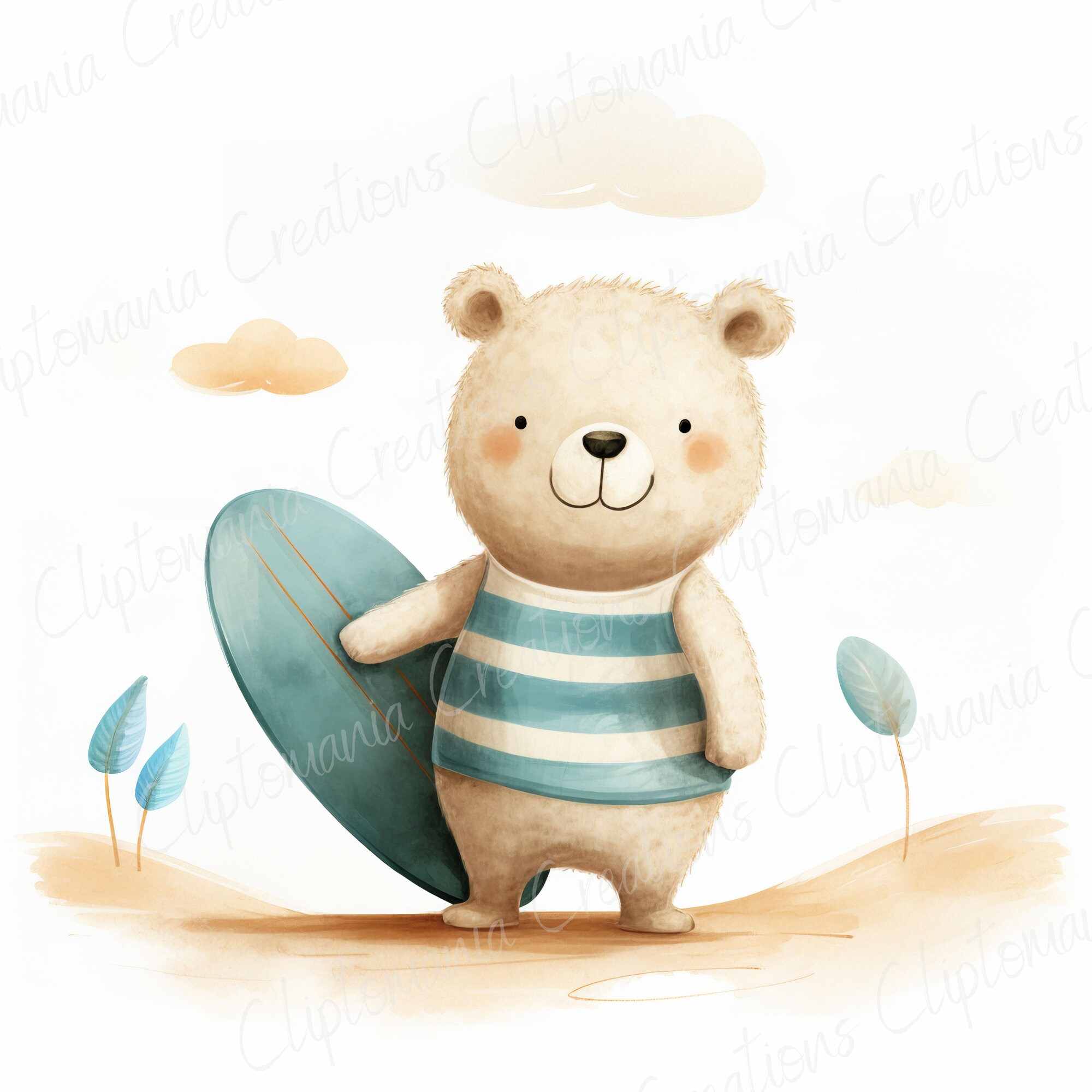 Cute Teddy Bears at the Beach Clipart Bundle 12 JPEG Images | Summer ...