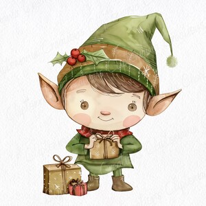 Cute Christmas Elves 12 PNG Clipart Bundle | Printable Watercolour ...