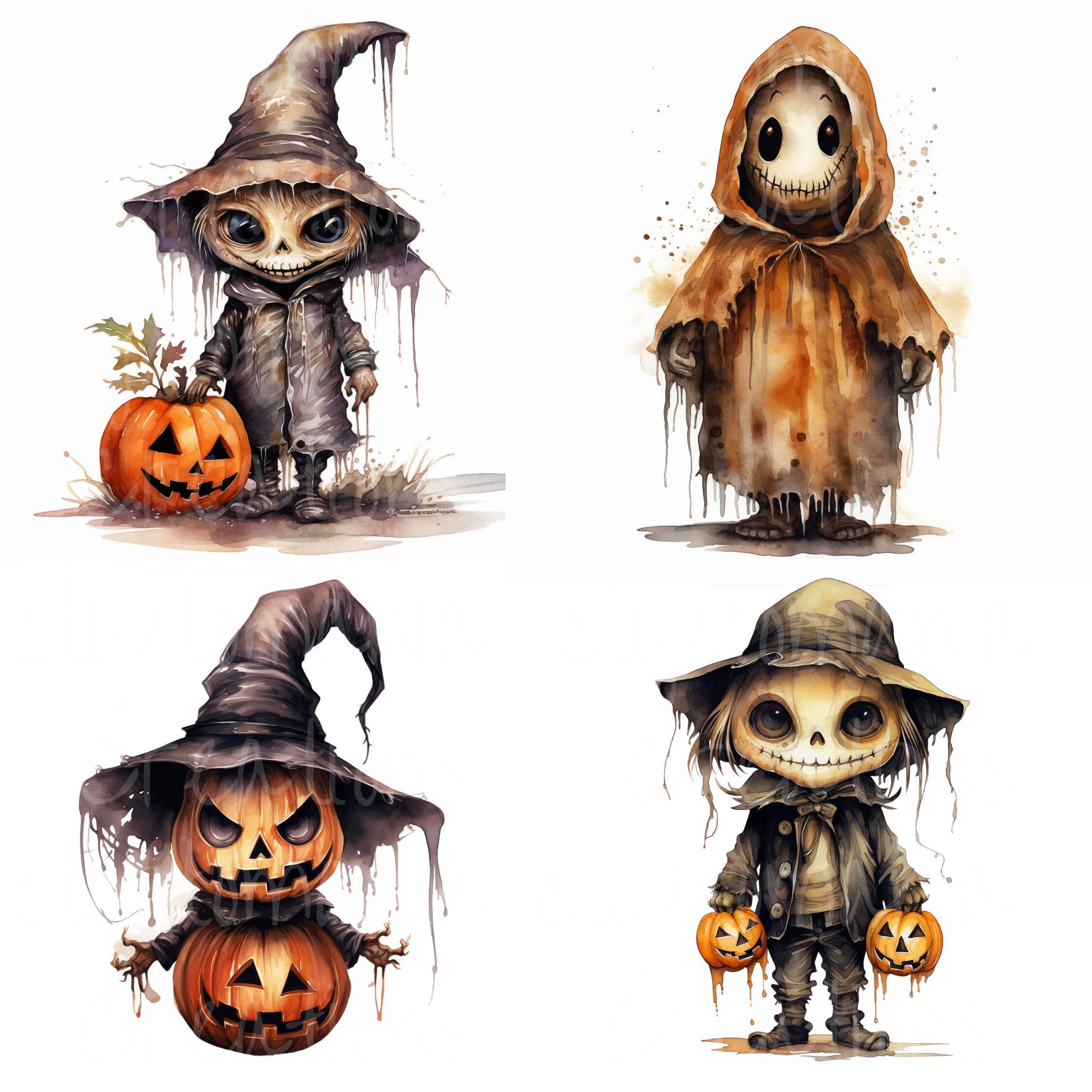 Halloween Character Clipart Bundle 12 High Quality Jpeg's Spooky ...