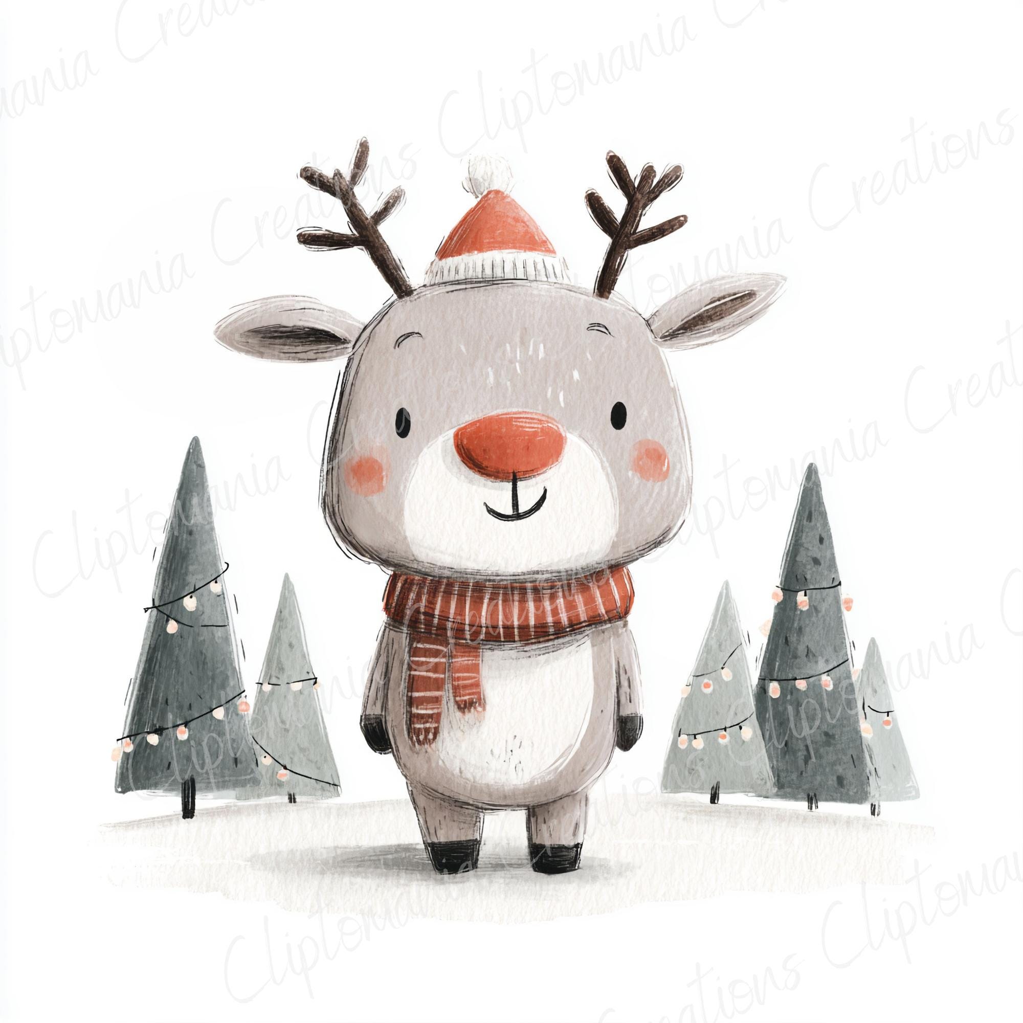Cute Reindeer Clipart Bundle | JPEG Festive Whimsical Reindeer ...